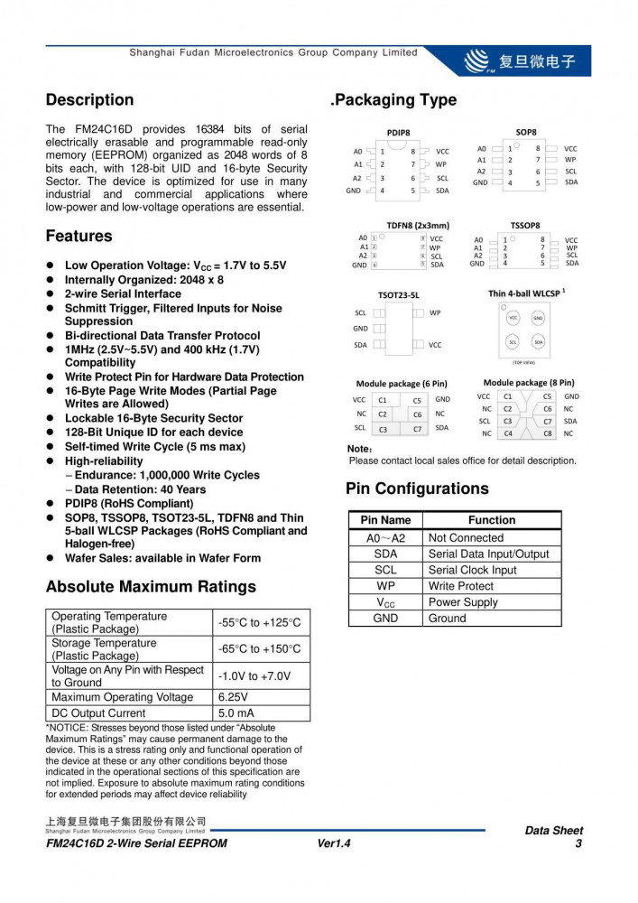 FM24C16D datasheet page 3