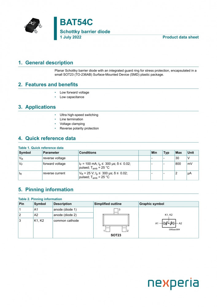 BAT54C datasheet preview, page 1