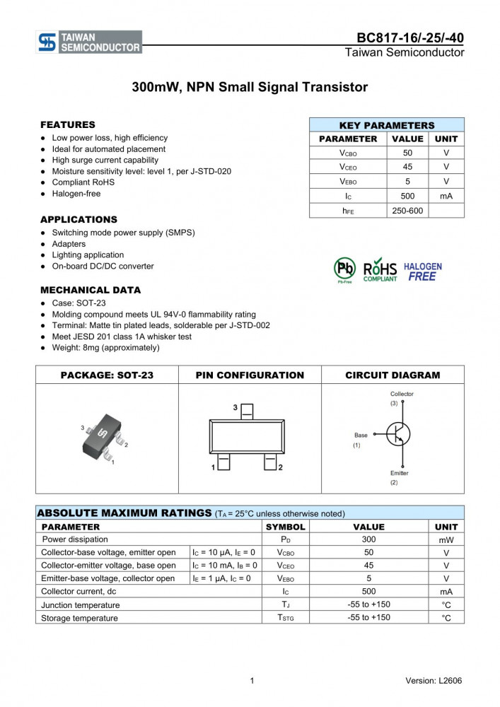 BC817-40 datasheet page 1