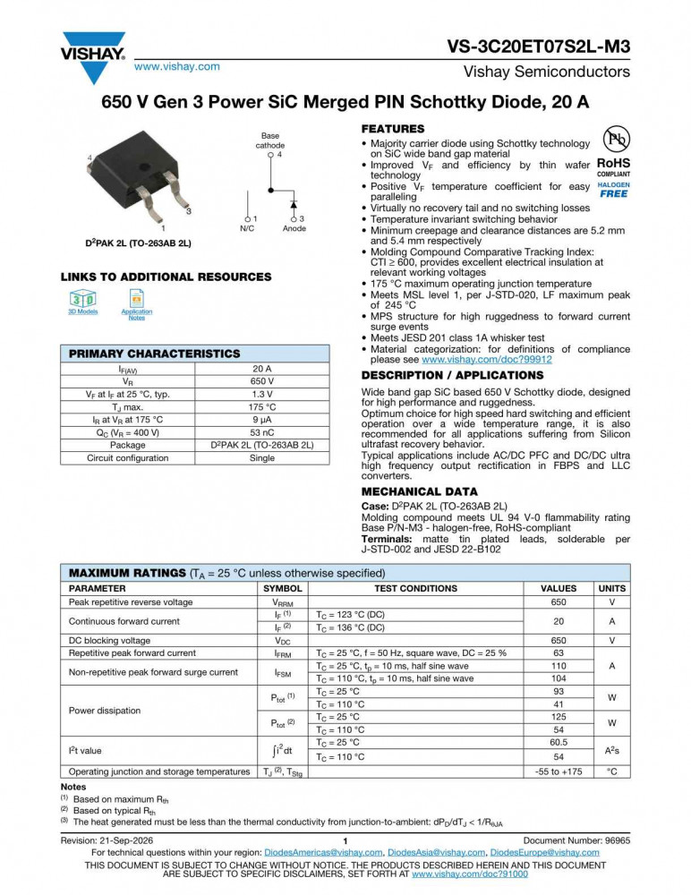 VS-3C20ET07S2L-M3 datasheet page 1