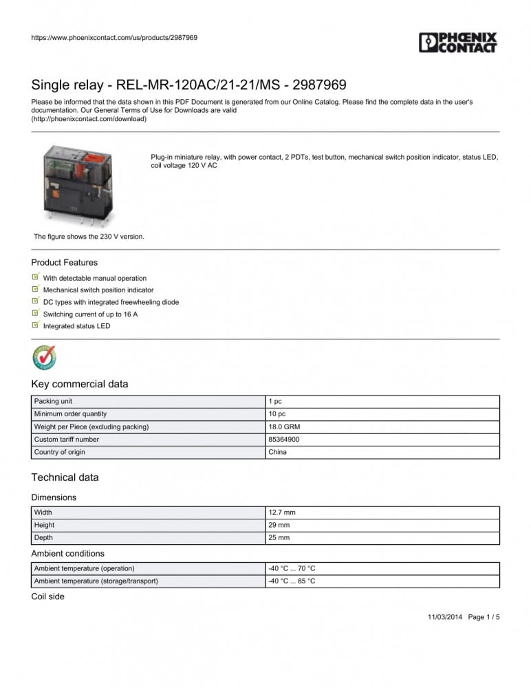 Phoenix Contact 2987969 datasheet page 1
