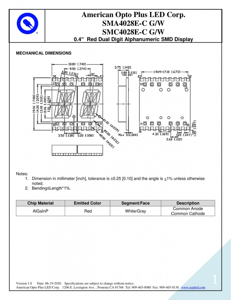 SMC4028 display datasheet page 1