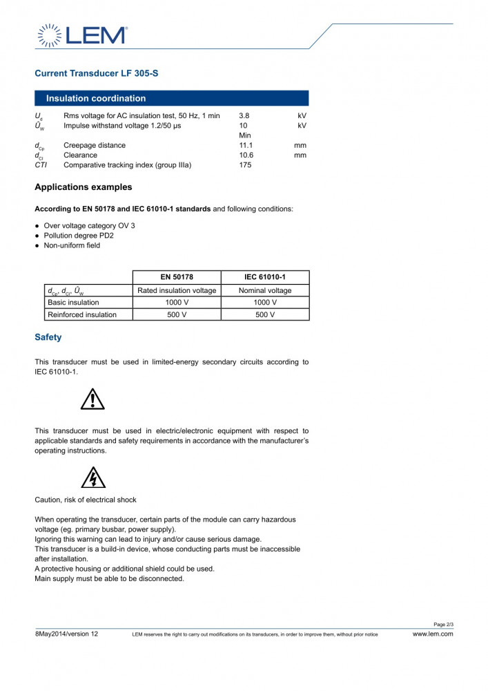 LEM LF305-S datasheet page 2