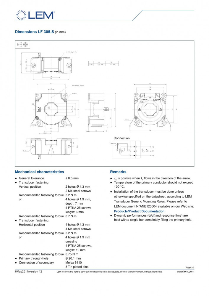 LEM LF305-S datasheet page 3