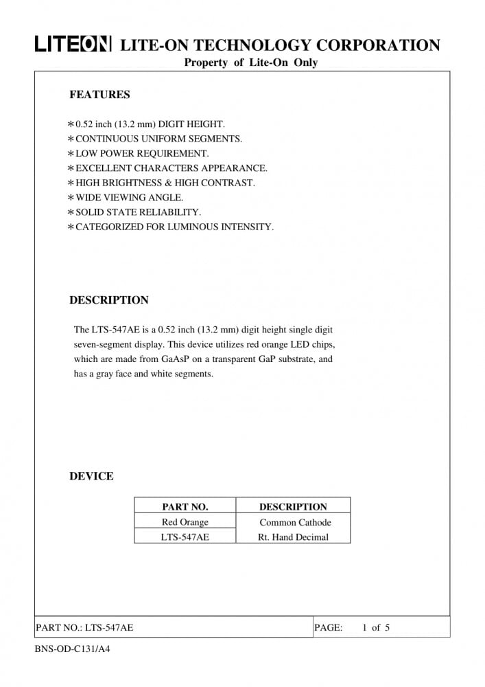 LTS-547AE datasheet page 2