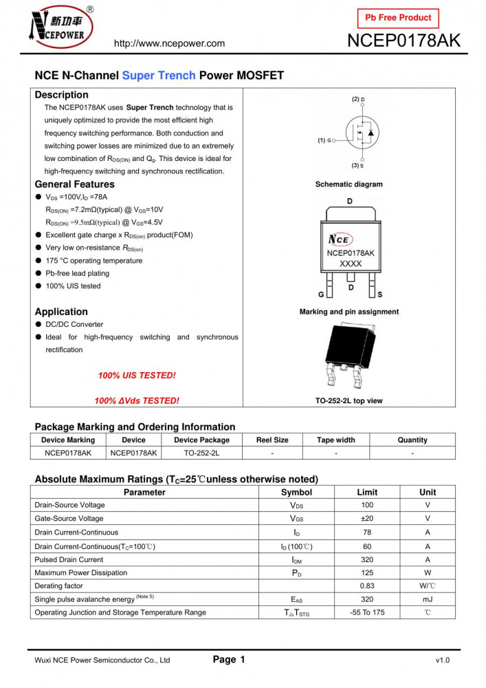 NCEP0178AK datasheet page 1
