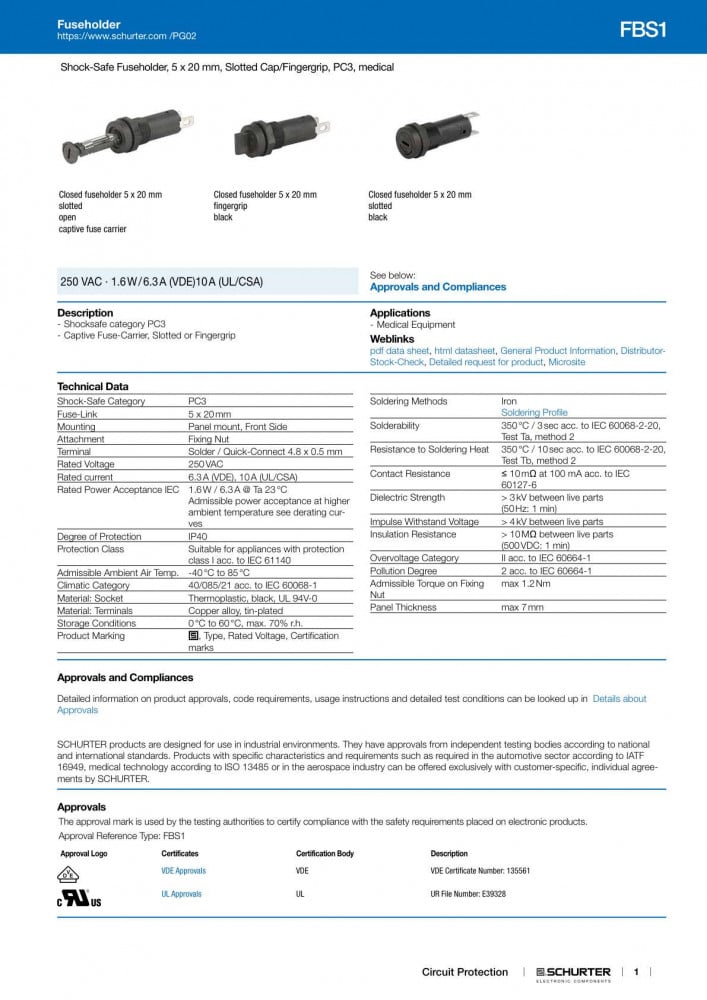 SCHURTER 0031.3911 datasheet page 1