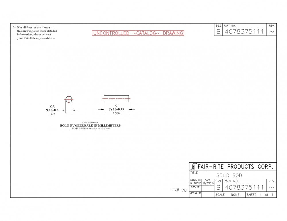 Fair-Rite 4078375111 technical drawing