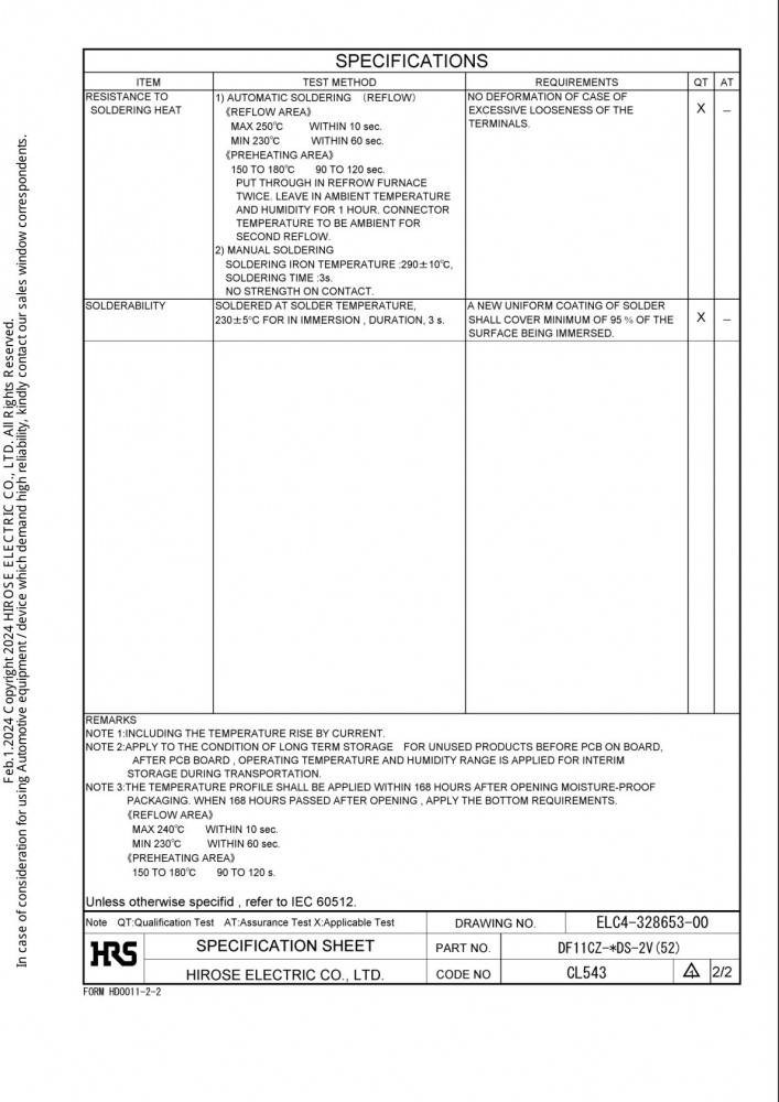 HRS DF11CZ-8DS-2V(52) specification sheet page 2