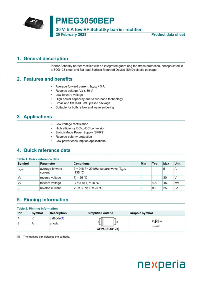 PMEG3050BEP datasheet page 1