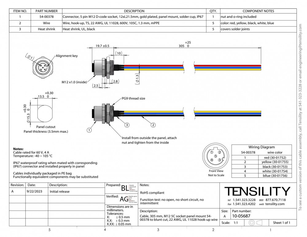 Tensility International 10-05687 product drawing and wiring diagram