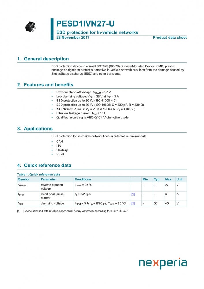 PESD1IVN27-UX datasheet page 1