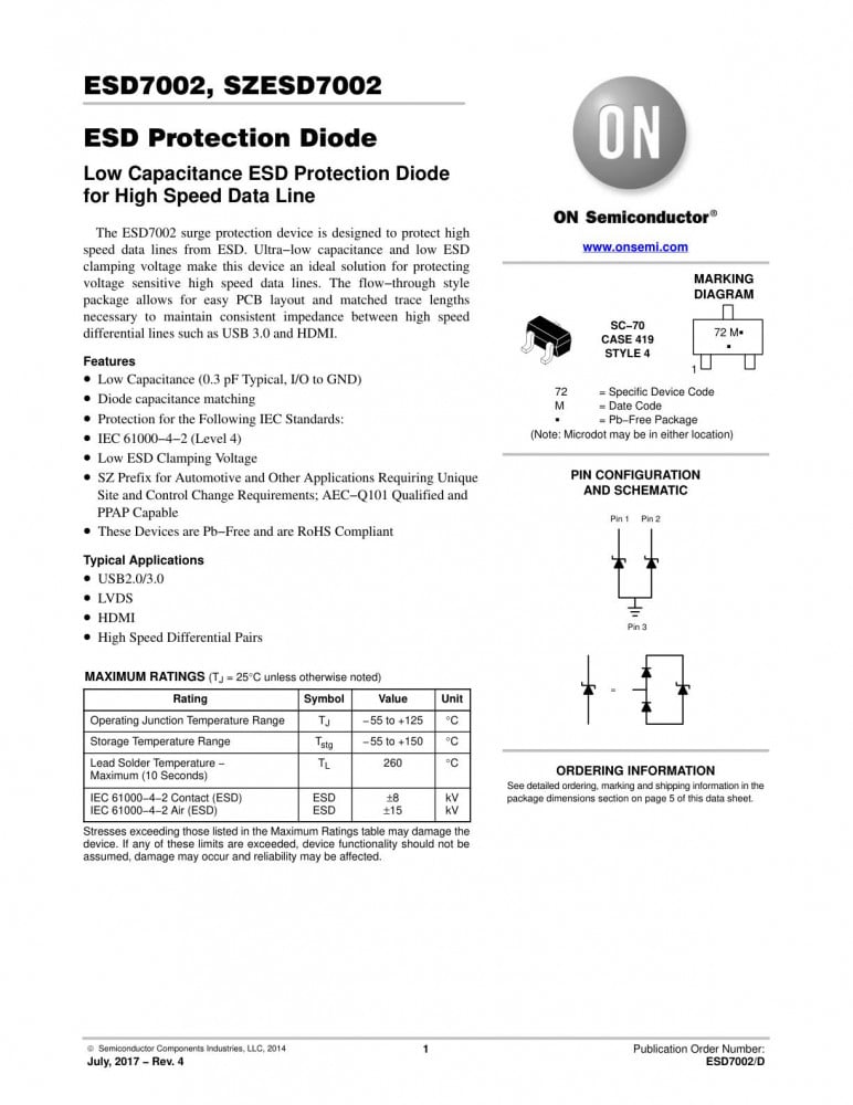 ESD7002WTT1G datasheet page 1