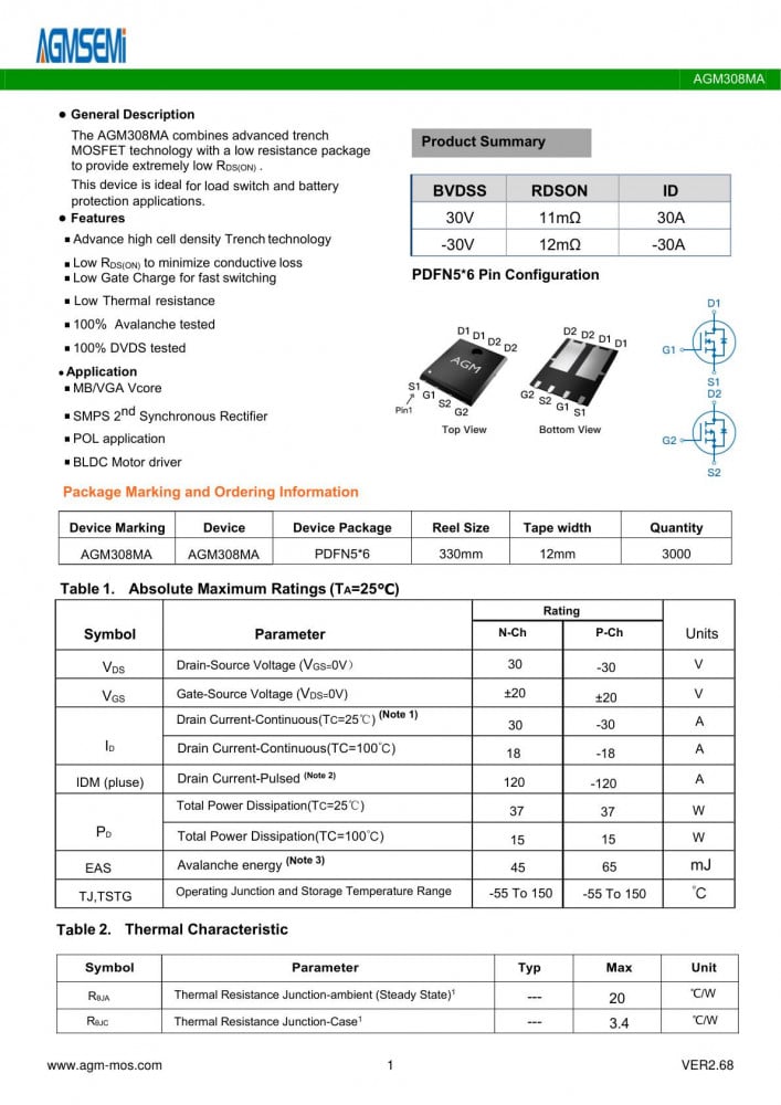AGM308MA datasheet page 1