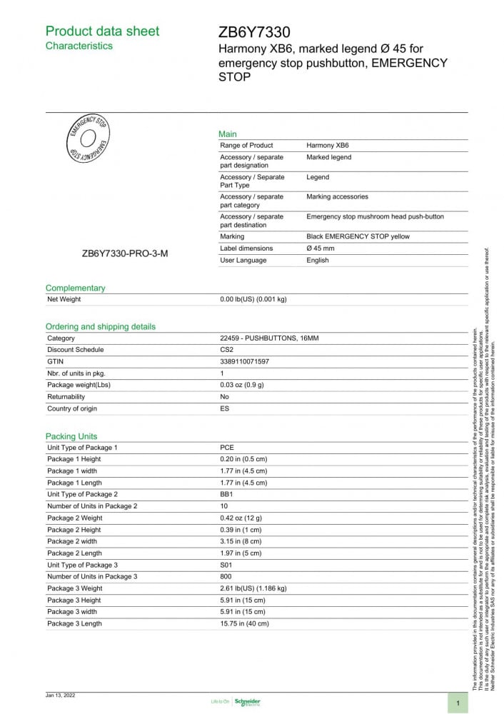 ZB6Y7330 technical document page 1