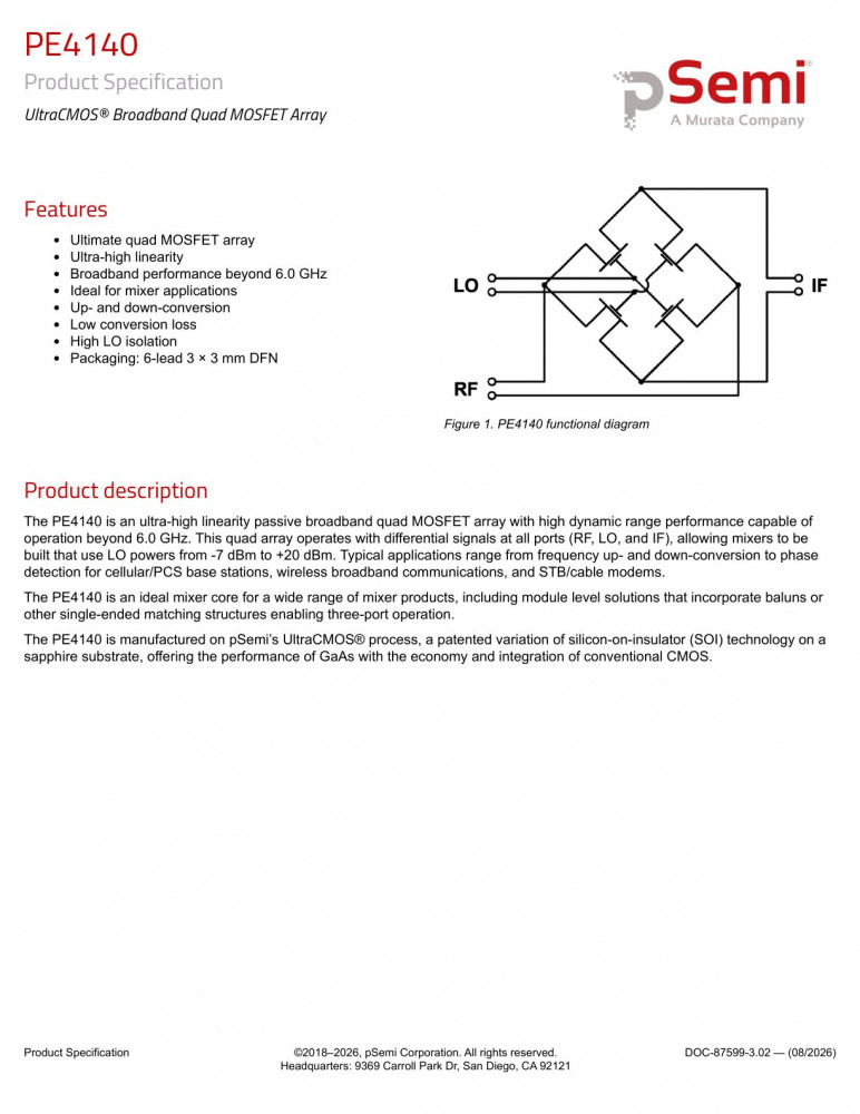 PE4140 datasheet page 1