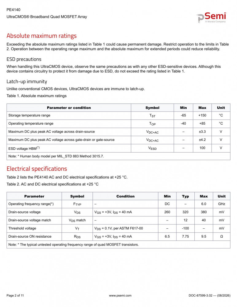 PE4140 datasheet page 2