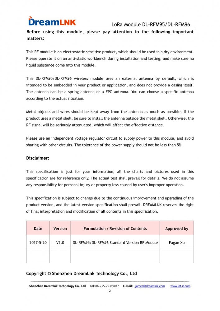 DL-RFM95 datasheet page 2