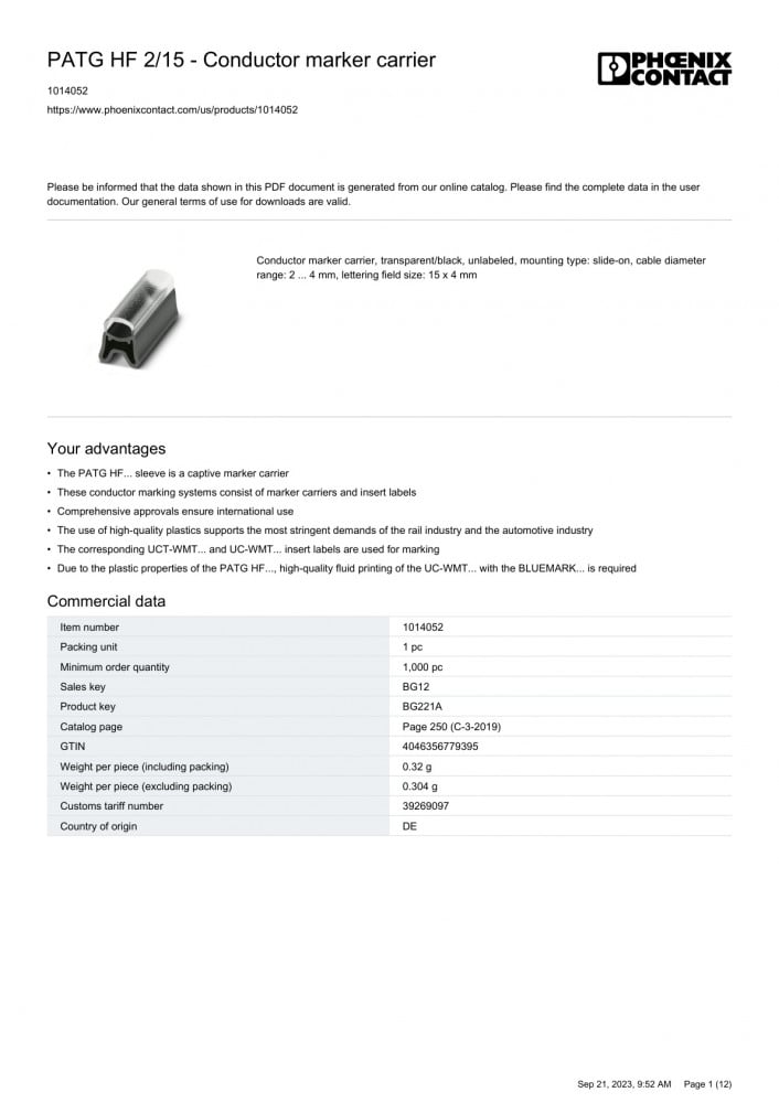 Phoenix Contact 1014052 documentation page 1