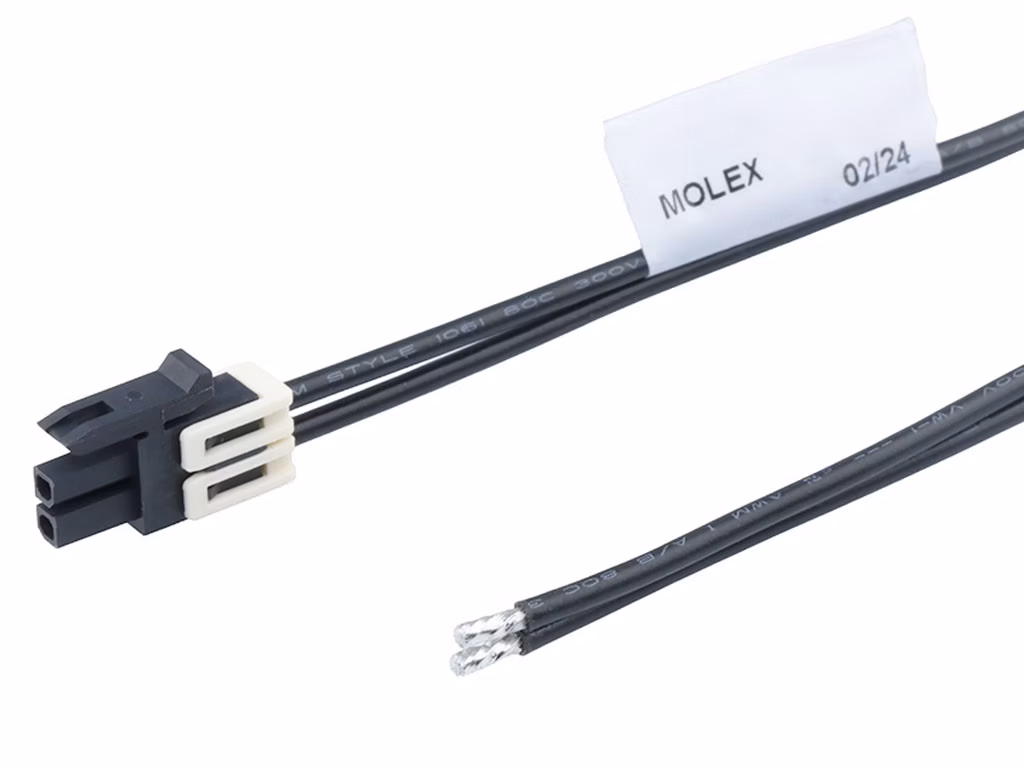 Micro-Fit+ Female-to-Pigtail Off-the-Shelf (OTS) Cable Assembly, Dual Row, 600.00mm Length, Tin (Sn) Plating, 2 Circuits, Black for sale