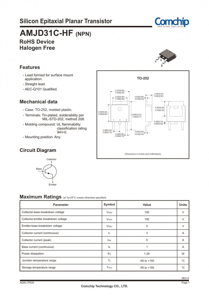 AMJD31C-HF datasheet page 1