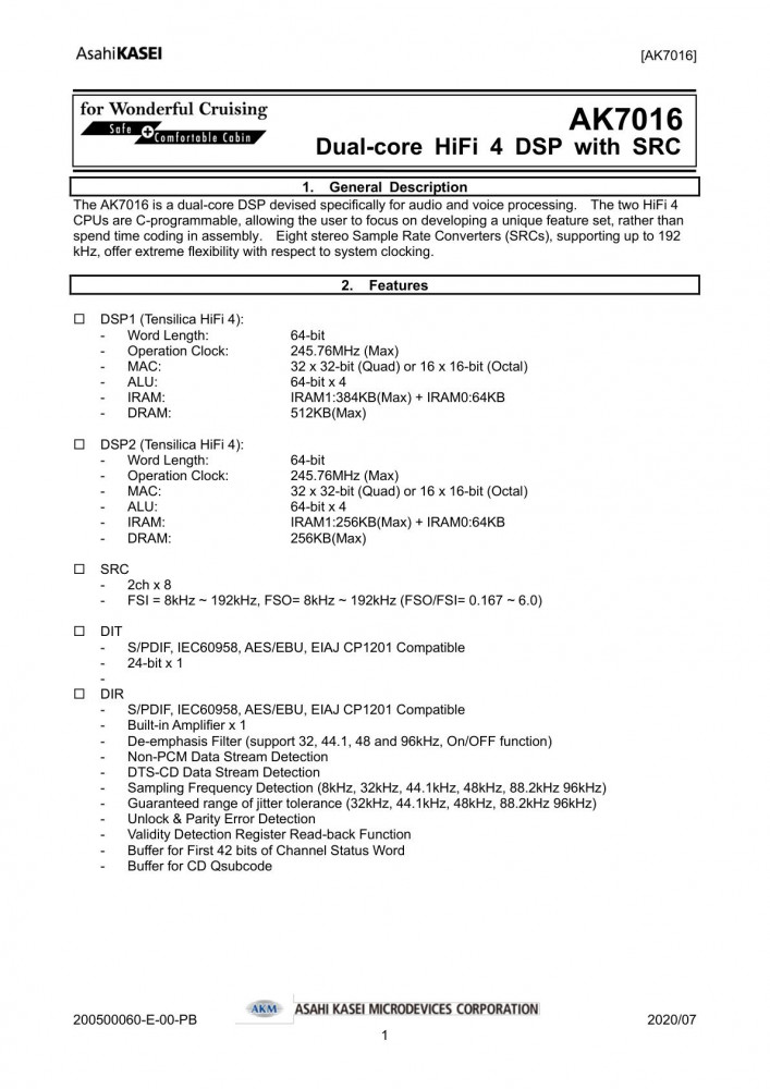 AK7016 datasheet preview, page 1
