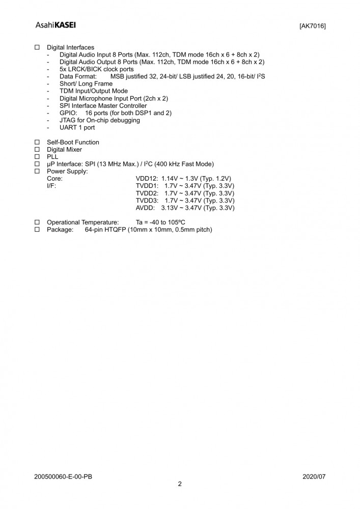 AK7016 datasheet preview, page 2