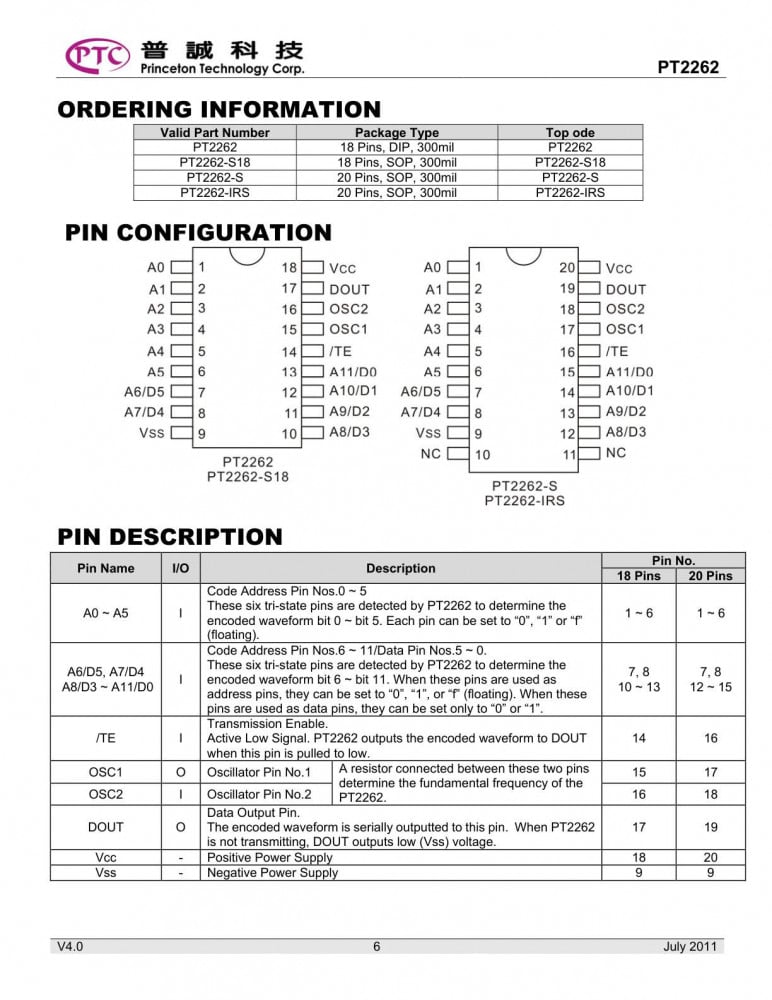 PT2262 datasheet page 6