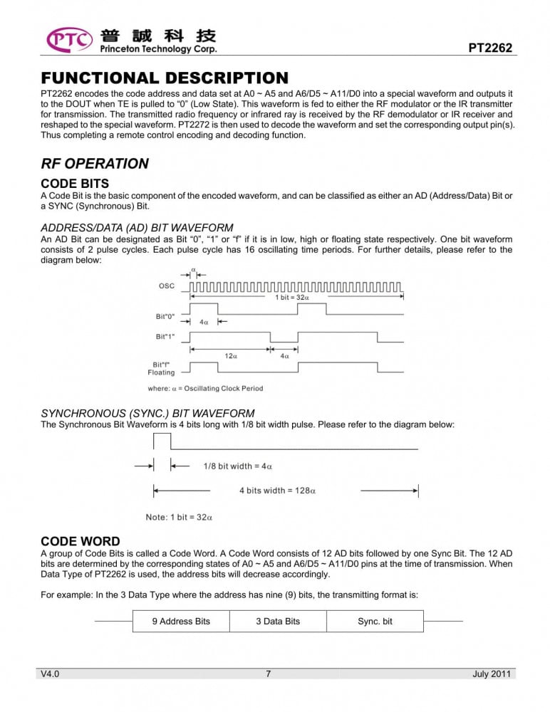 PT2262 datasheet page 7