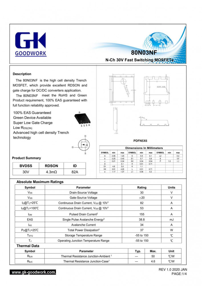 80N03NF datasheet page 1