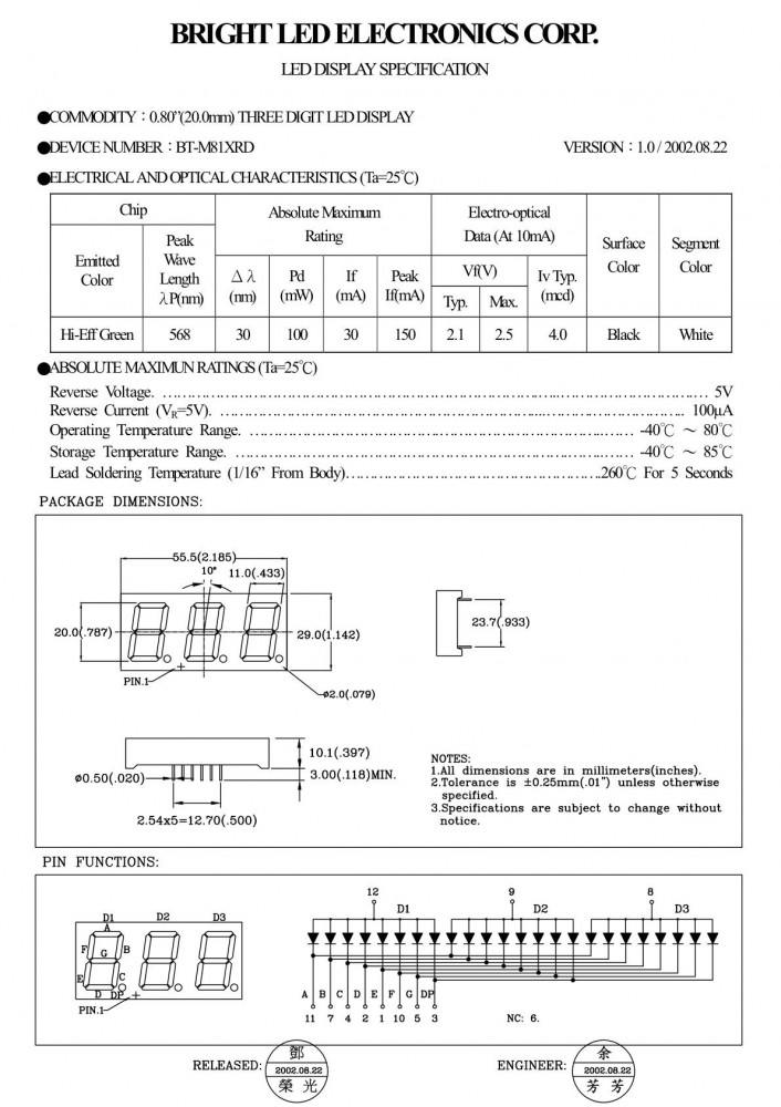 BT-M81XRD specification document page 1