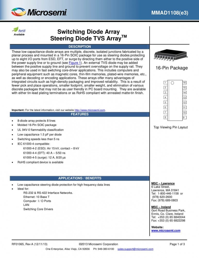 MMAD1108E3/TR13 datasheet page 1