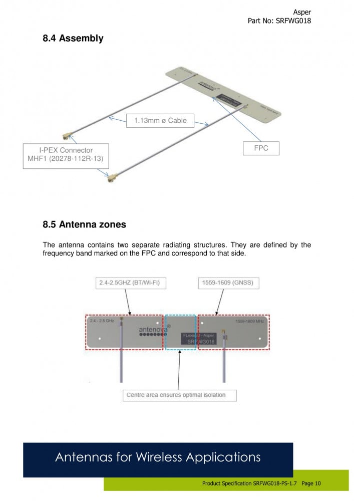 Antenova SRFWG018 specification page 10