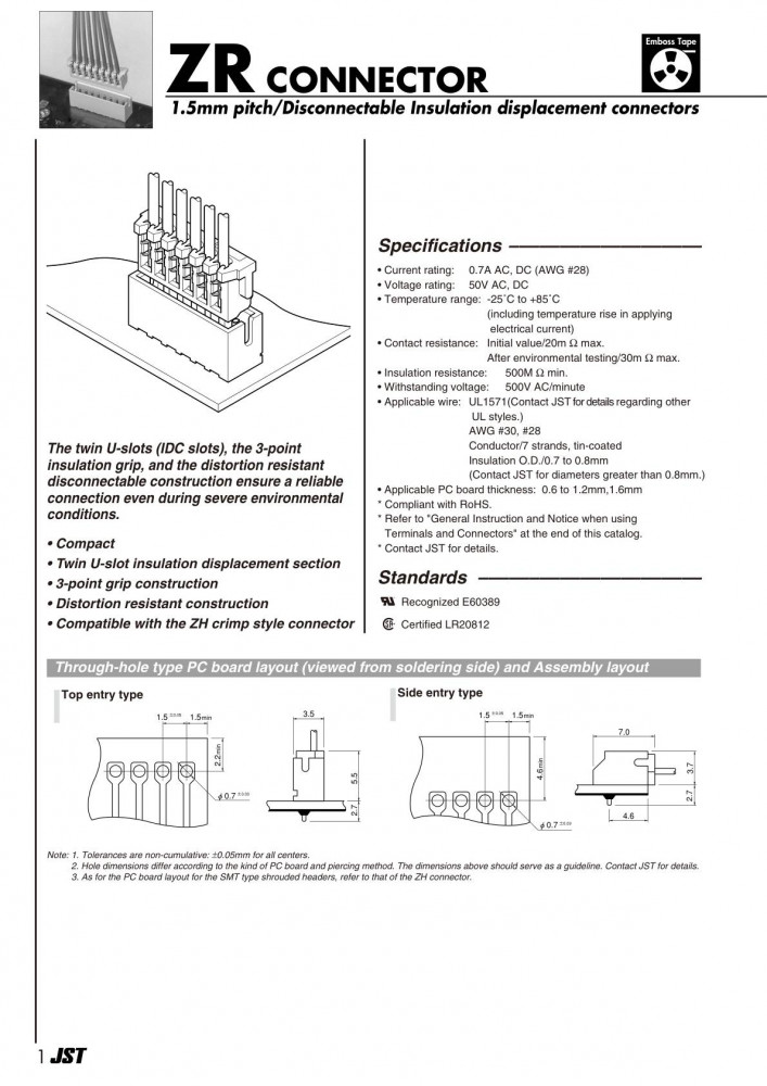 JST ZR connector catalog page 1