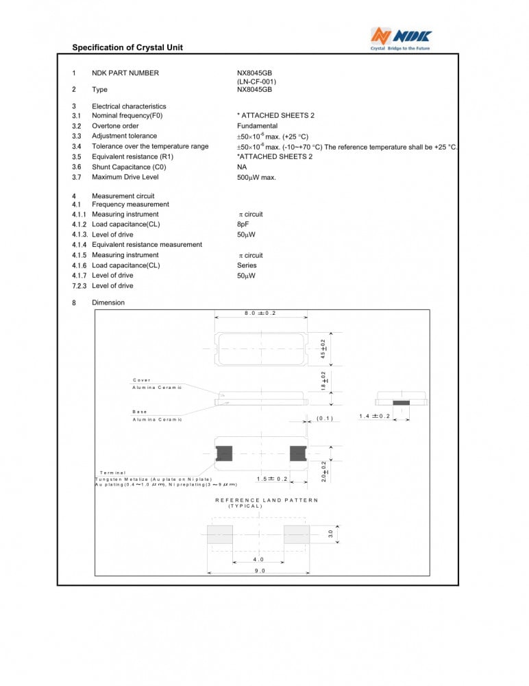 NDK LNCF001-10M technical document page 1