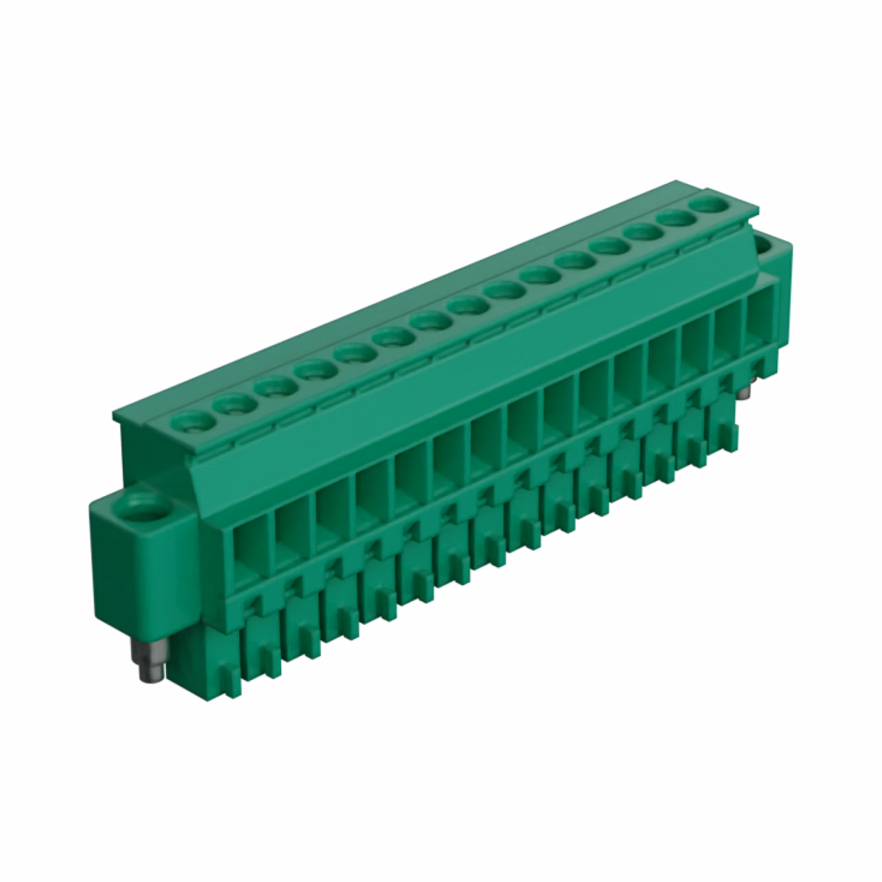 3.50mm Pitch Eurostyle Vertical Plug, with Retention Screws, Front Wire Entry, Green Housing, 15 Circuits for sale