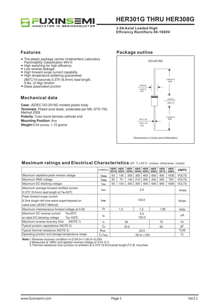 HER308G datasheet page 1