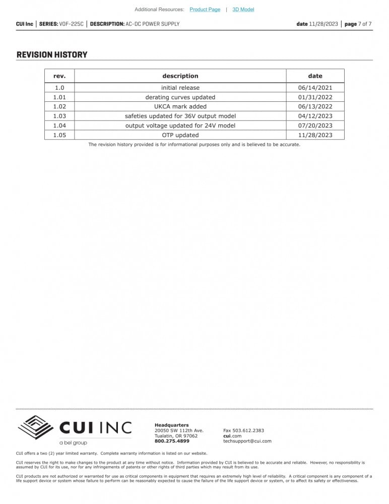 VOF-225C series datasheet page 7