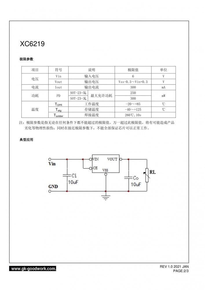 XC6219B332MR technical document page 2