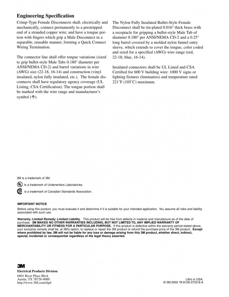 3M 82F-180-NL installation and engineering specification