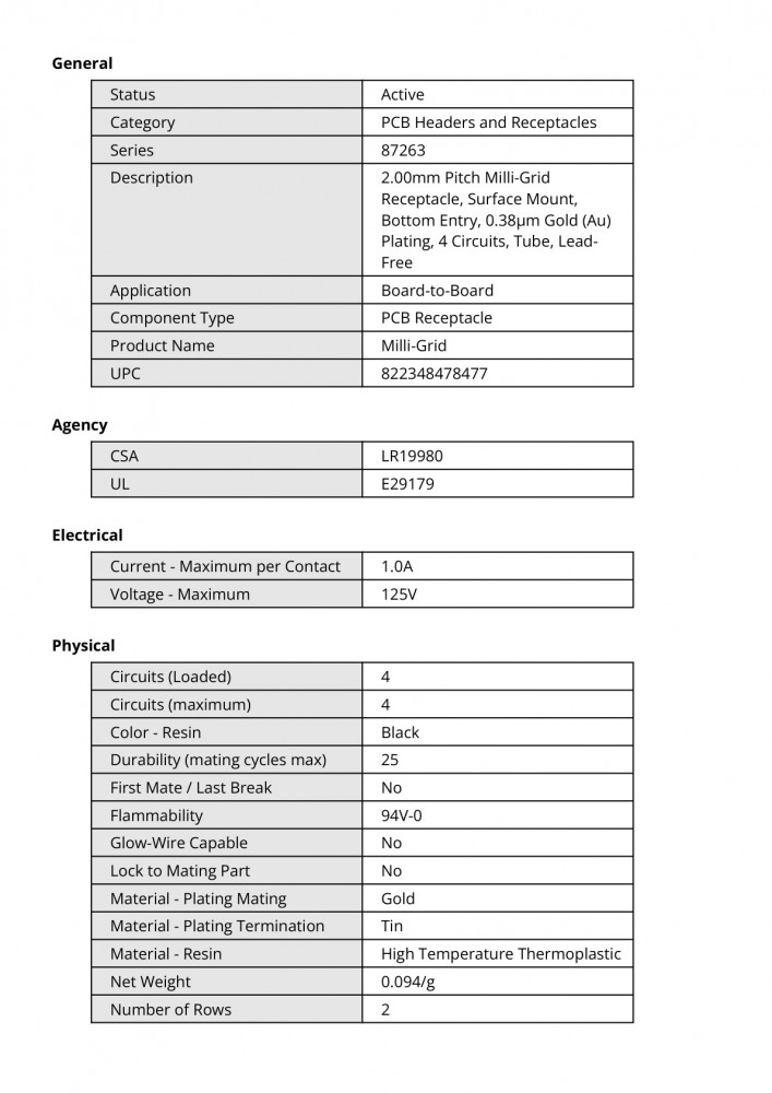 Technical document image 2 for MOLEX 872630434
