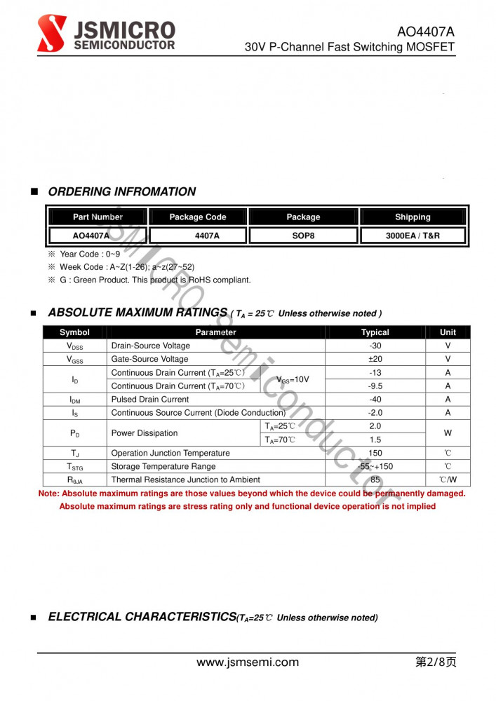 AO4407A datasheet page 2