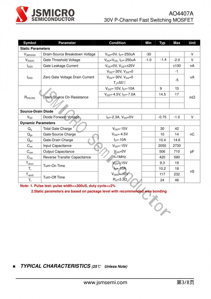 AO4407A datasheet page 3