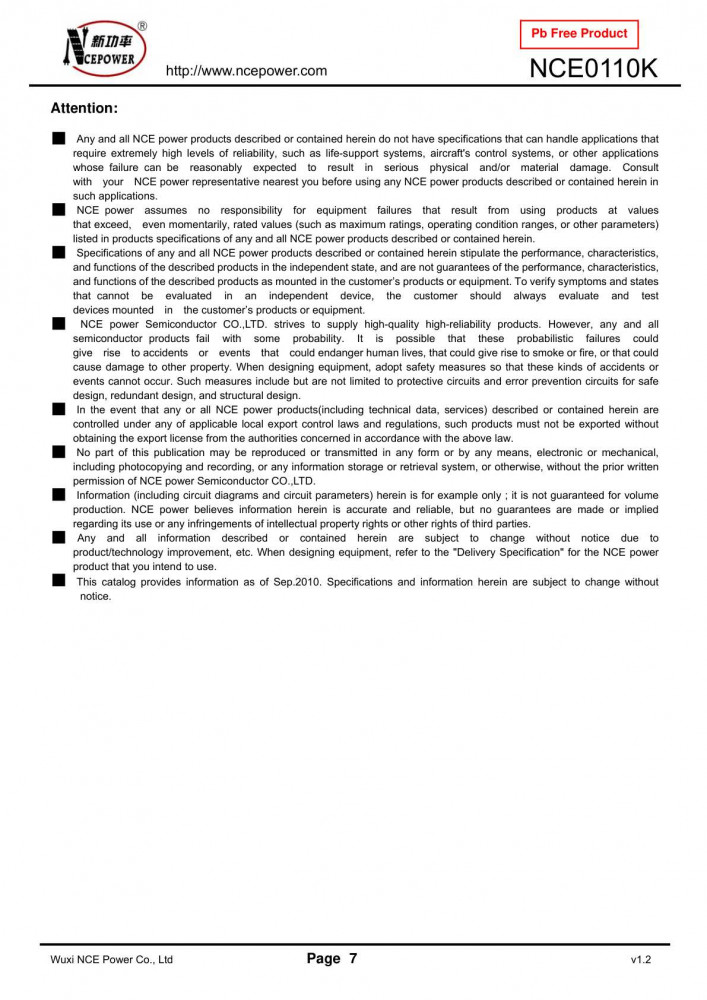 NCE0110K datasheet page 7