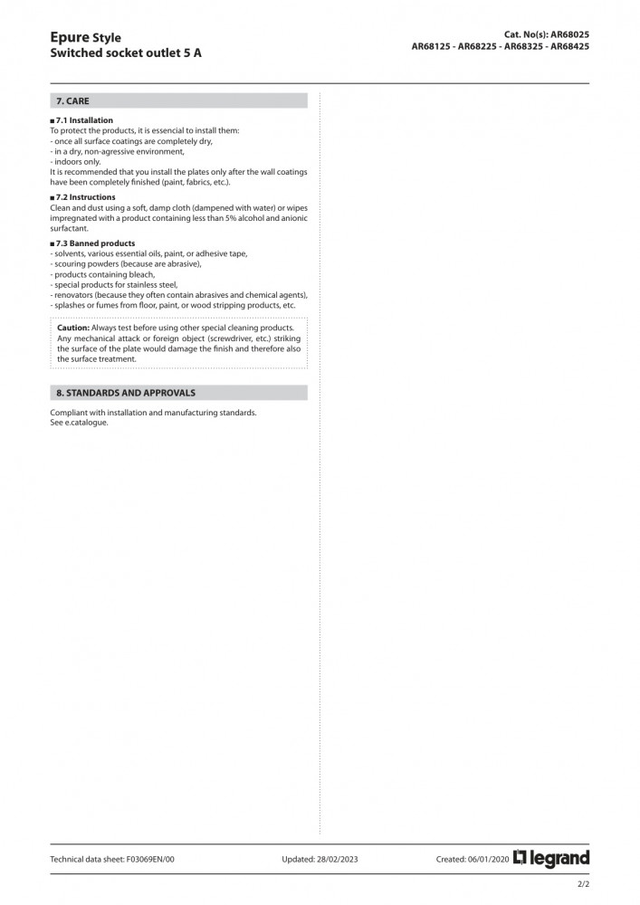 Legrand Epure Style AR68325 technical document, page 2