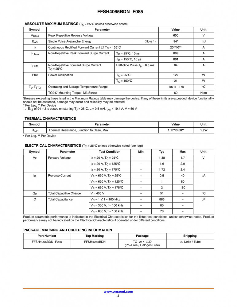 FFSH4065BDN-F085 technical document page 2