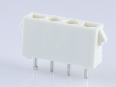 6.35mm Pitch MLX Power Connector Header, Pin Terminals, 2.13mm Contact Diameter, Vertical, with Plastic Polarizing Peg, 2 Circuits, Lead-Free, White, Glow-Wire Capable