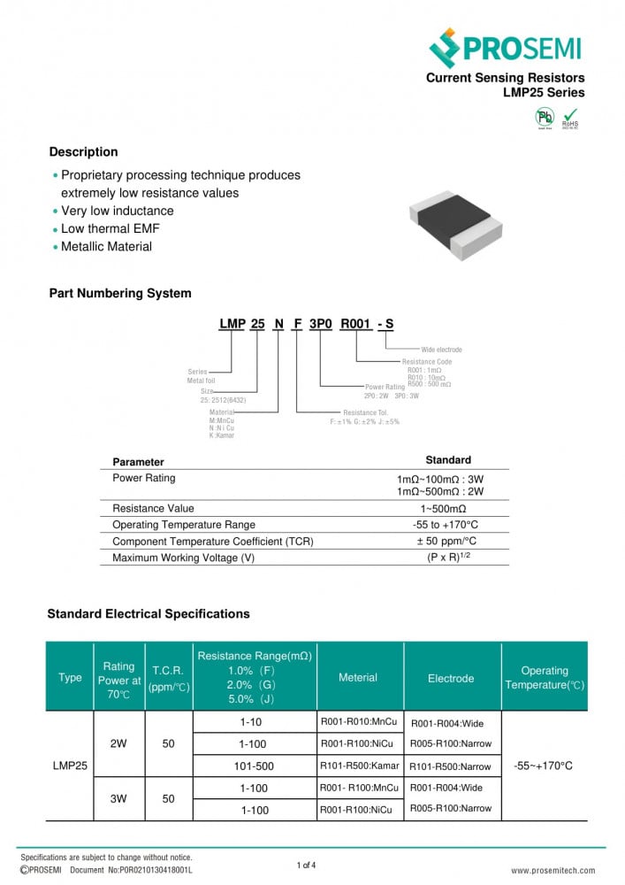 PROSEMI LMP25 datasheet page 1