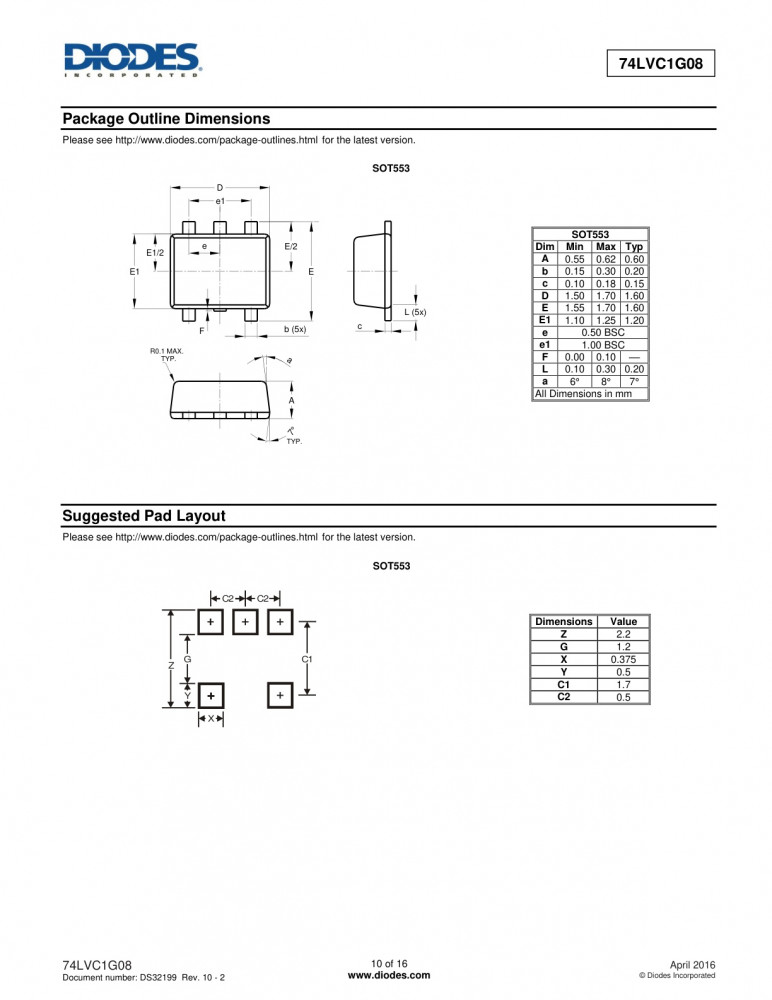 74LVC1G08Z-7 datasheet page 10