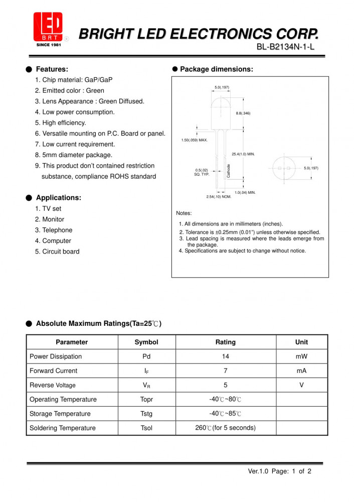 BL-B2134N-1-L datasheet page 1